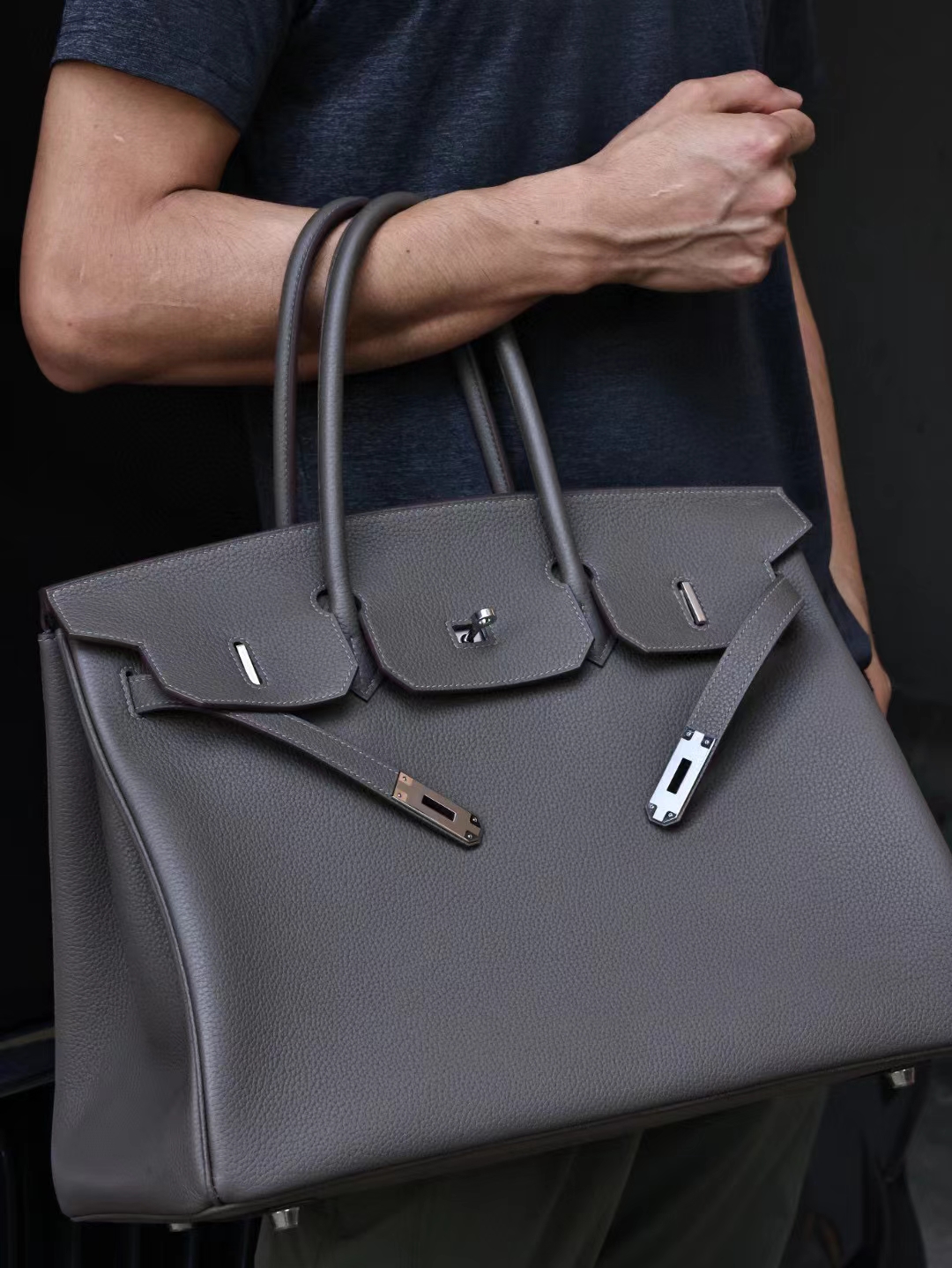 GPC Mode Hermes Birkin 40CM Togo Leather 8F Etain Full Handmade Silver ...