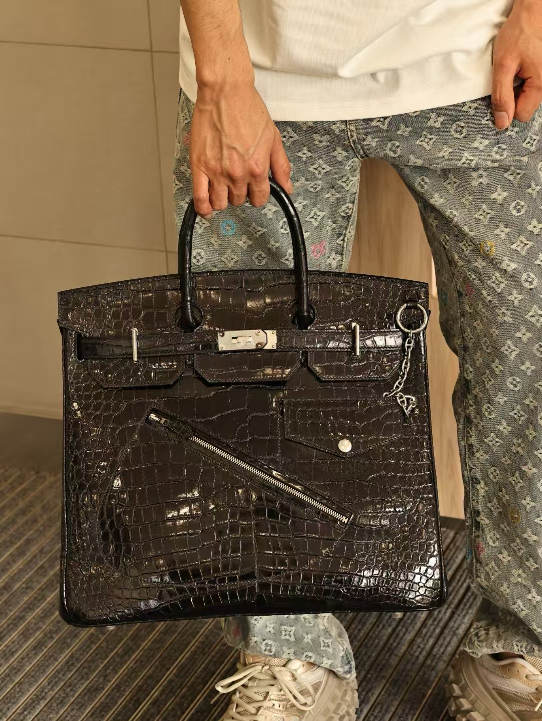 Hermes Birkin 40CM Hac Rock CK89 Black Shiny Porosus Crocodile Silver ...