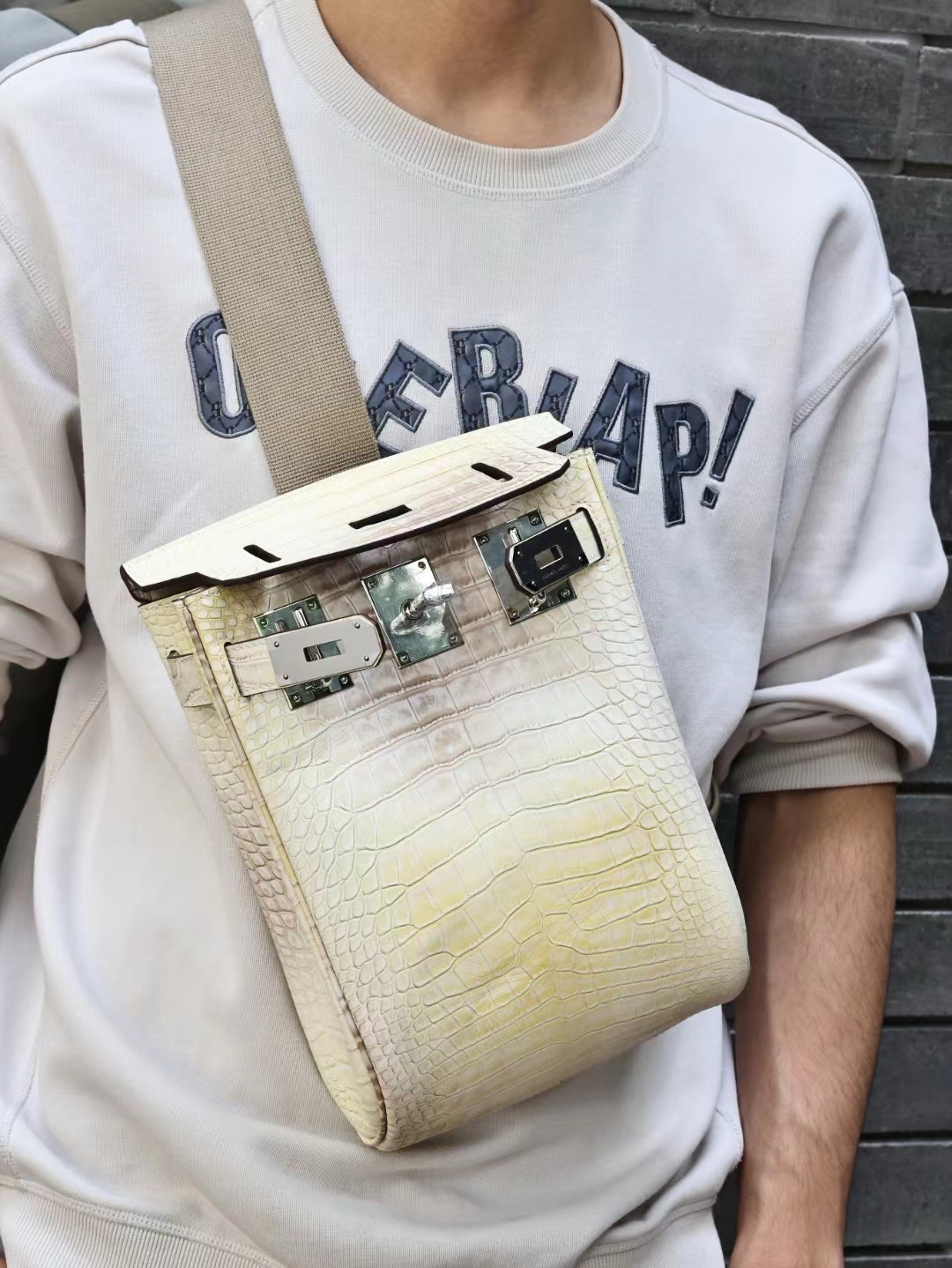 GPC Mode Hac A Dos Men’s Bag Two Color Hand-Paiting Crocodile Silver ...