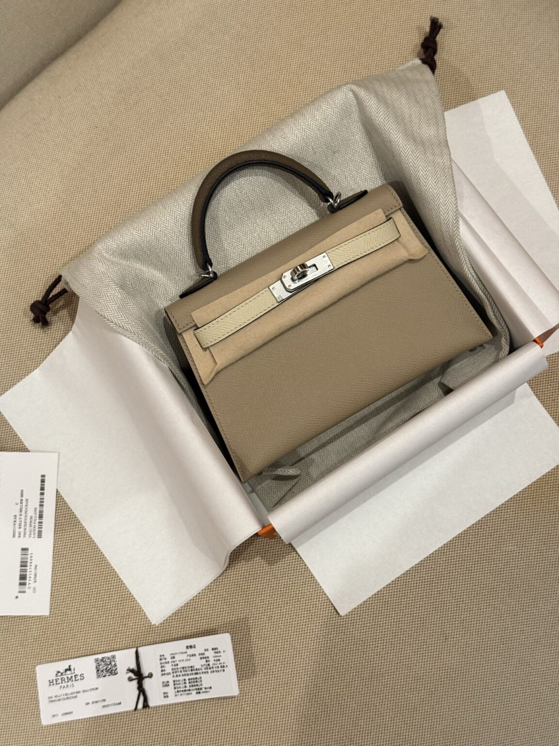 GPC Mode Mini Kelly Epsom S2 Gris Trench / CK10 Craie / CK18 Etoupe PHW ...